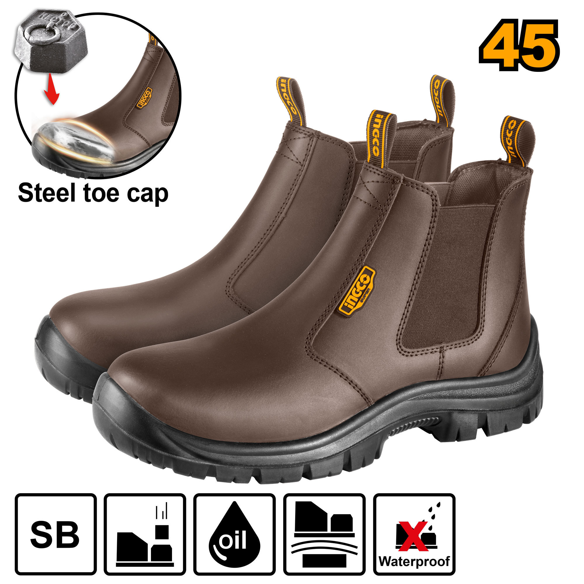 INGCO Steel Toe Safety Boots SB SRC | Oil Resistant | Sizes 44-45
